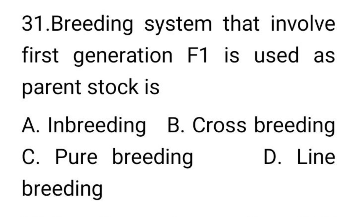 Breeding system that involves first generation F1 used as parent stock is..