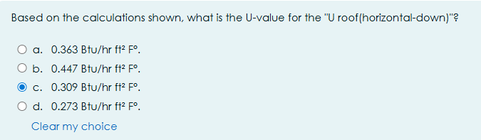 Based on the calculations shown, what is the U-value for the "U roof(hori..