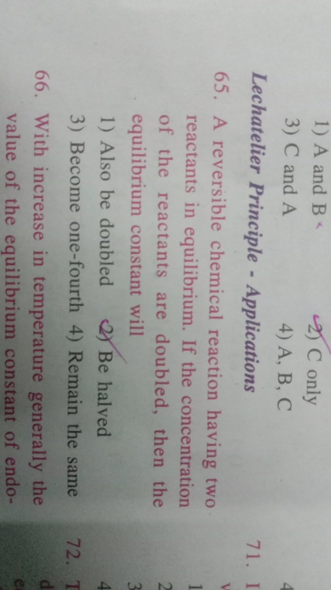 A reversible chemical reaction having two reactants in equilibrium. If th..