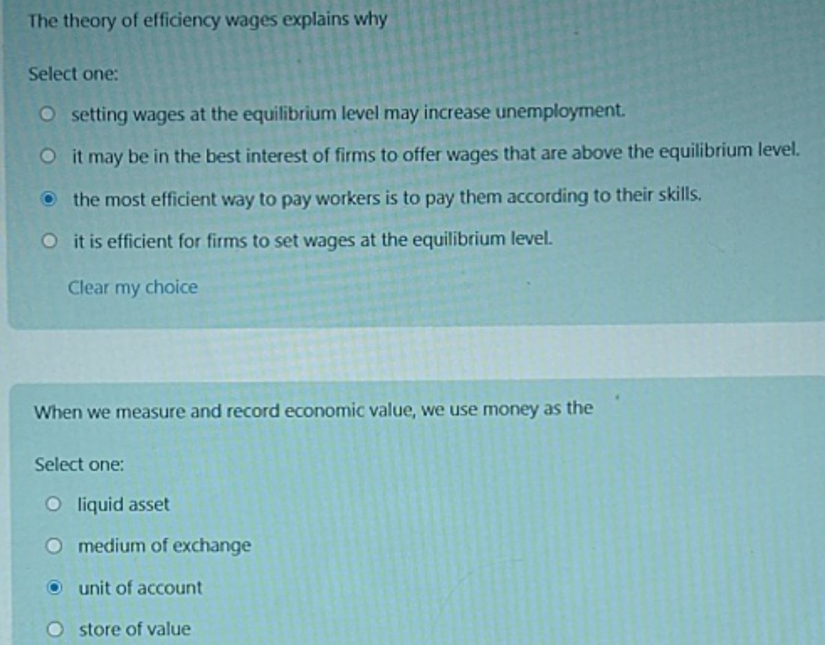 The theory of efficiency wages explains why Select one: setting wages a..