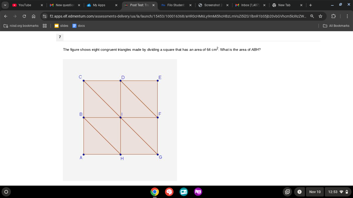 The figure shows eight congruent triangles made by dividing a square that..