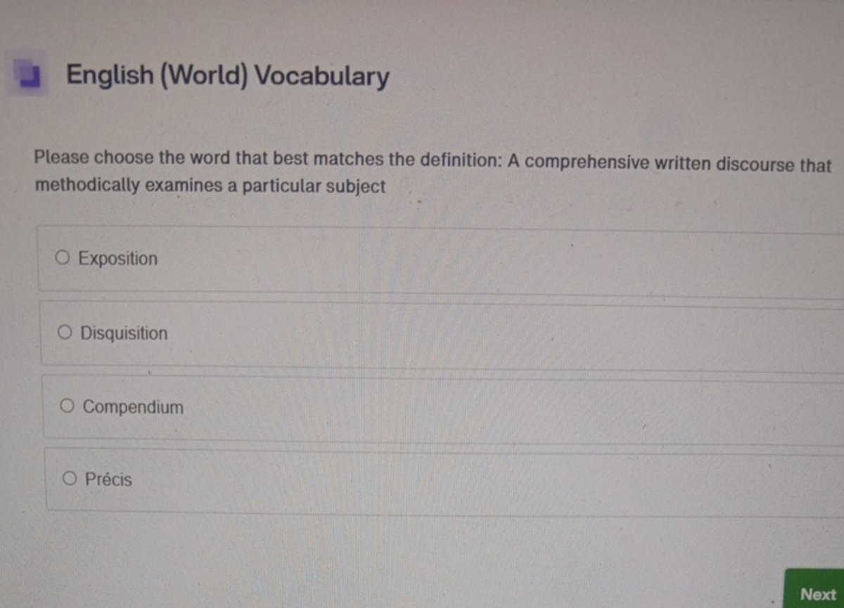 Please choose the word that best matches the definition: A comprehensive