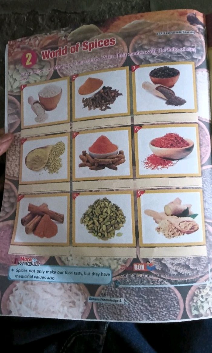 Here are pictures of some spices. Write their names with the help of the