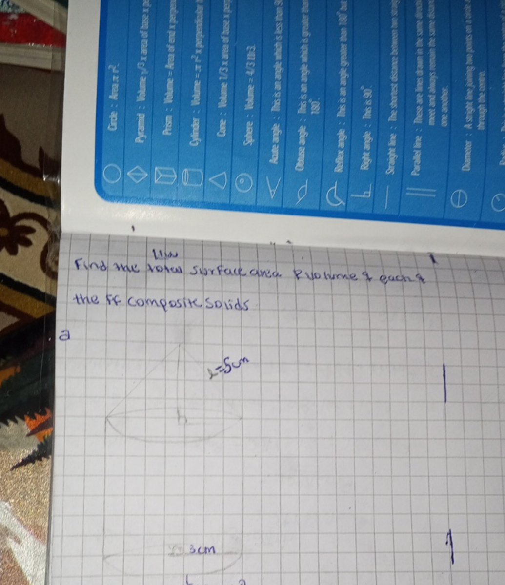 Find the total surface area and volume of each of the following composite..
