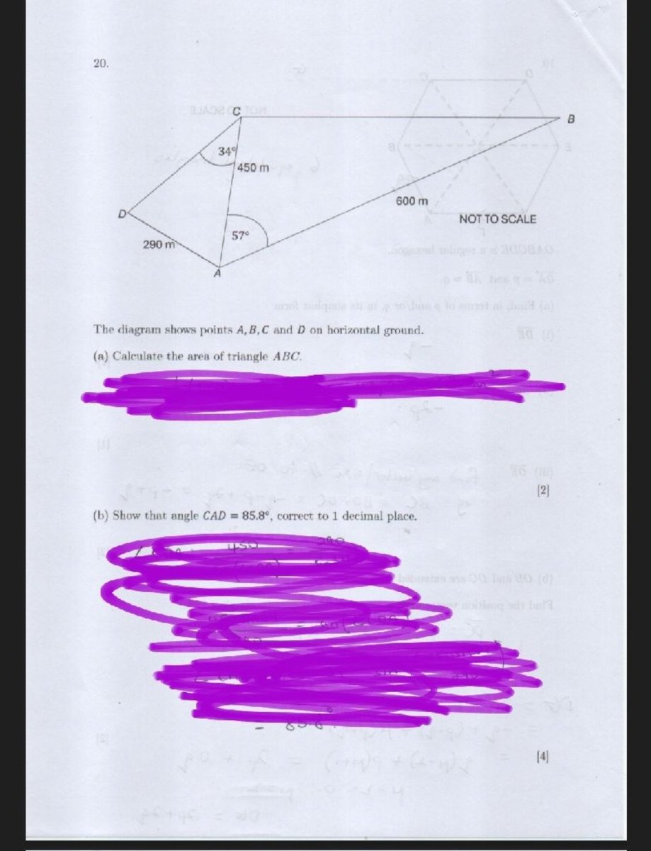 The diagram shows points A, B, C and D on horizontal ground. (a) Calcula..