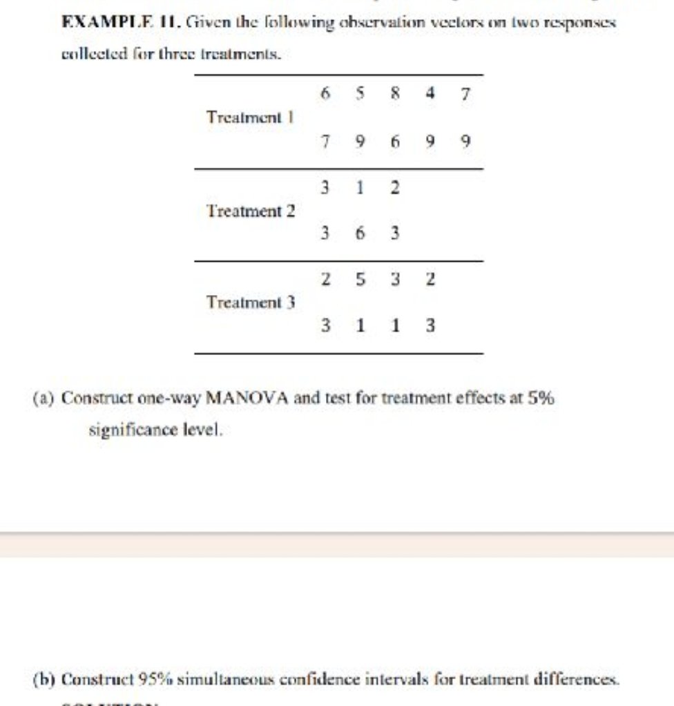 EXAMPLE 11. Given the following observation vectors on two responses coll..