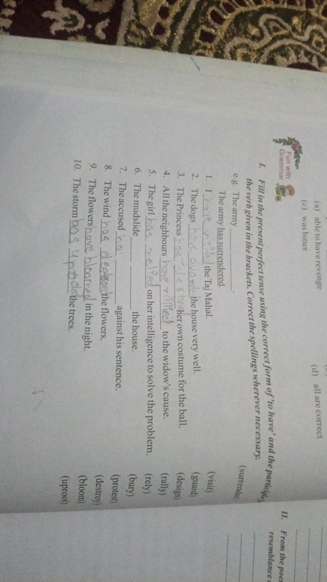 I. Fill in the present perfect tense using the correct form of 'to have'