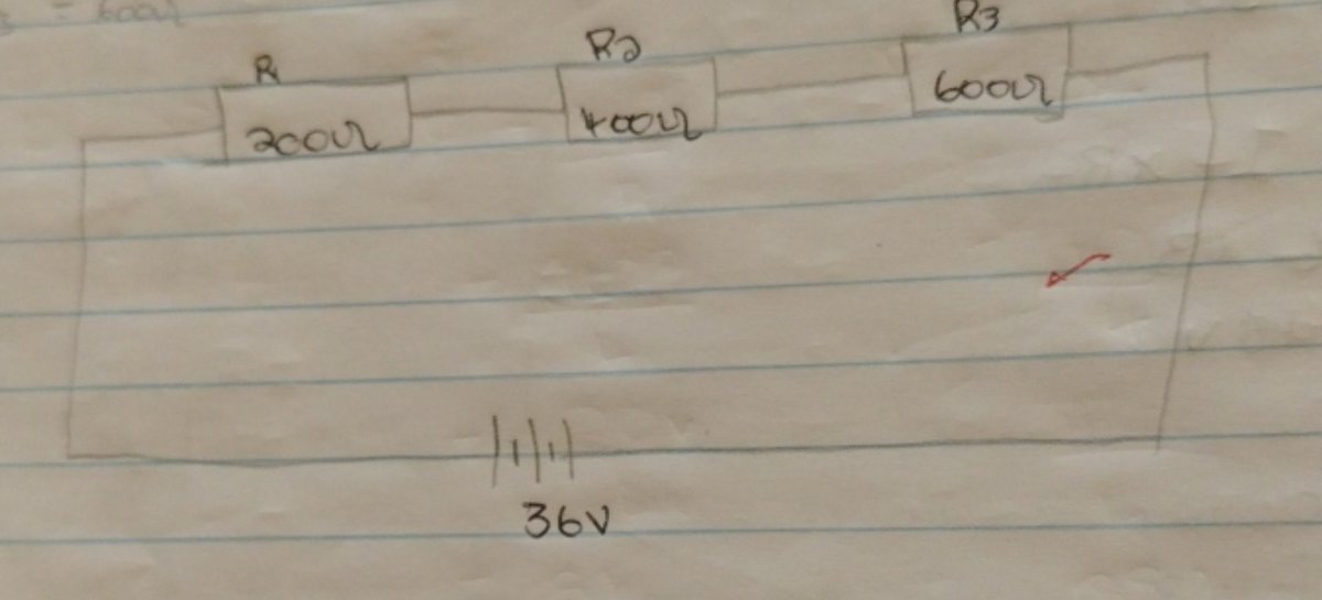 A circuit diagram shows three resistors R1, R2, and R3 connected in serie..