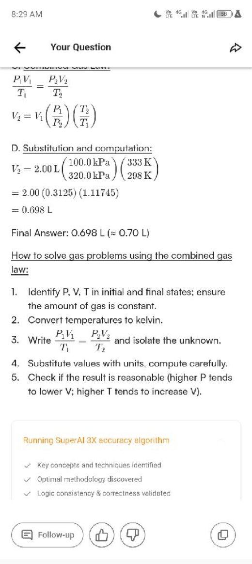 How to solve gas problems using the combined gas law: Identify P, V, T i..