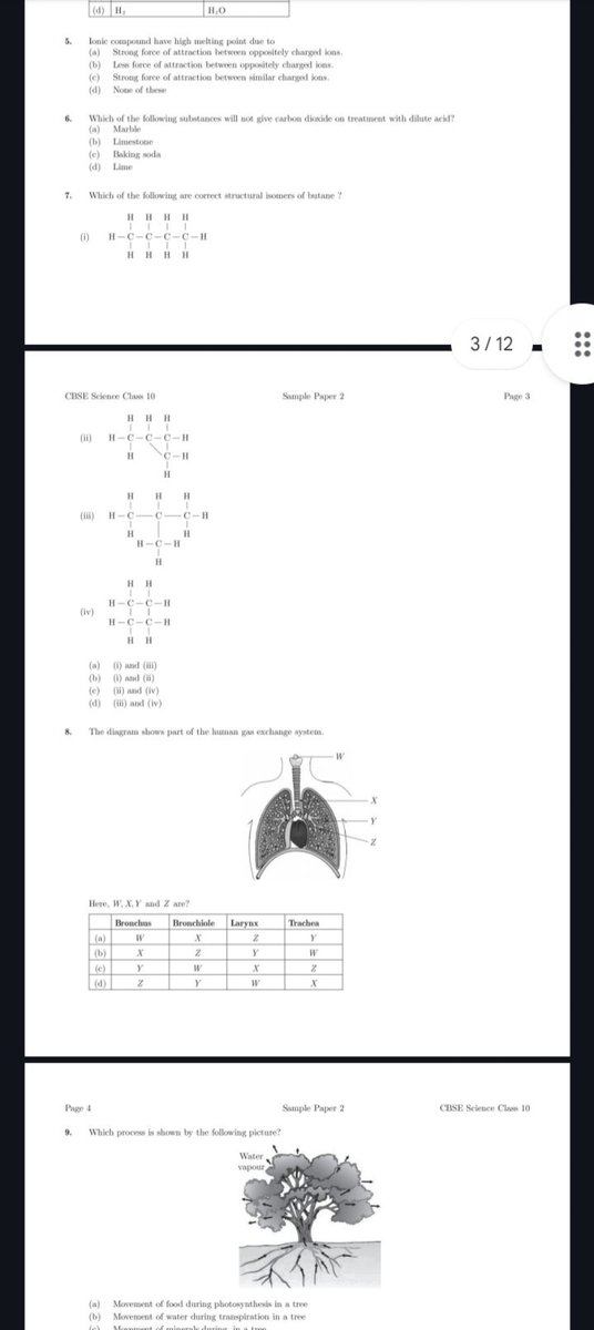 The diagram shows part of the human gas exchange system. Here, W, X, Y a..