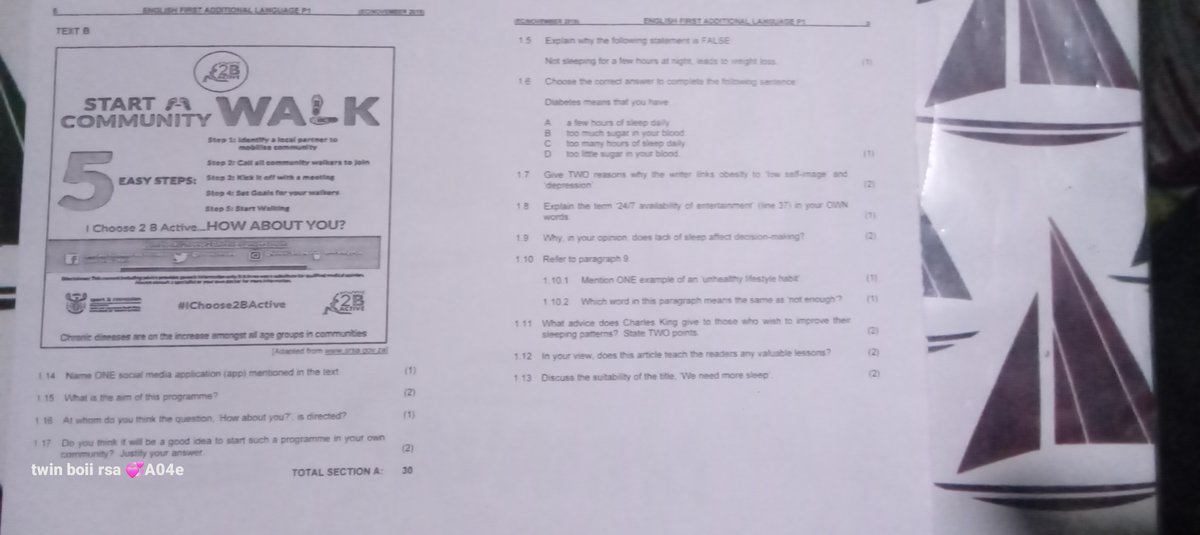 ENGLISH FIRST ADDITIONAL LANGUAGE P1 TEXT B 1.5 Explain why the followin..