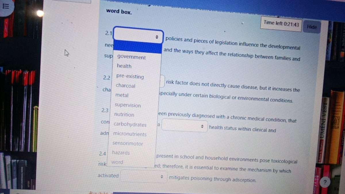 Here's the question image: word box. 2.1 policies and pieces of legisla..