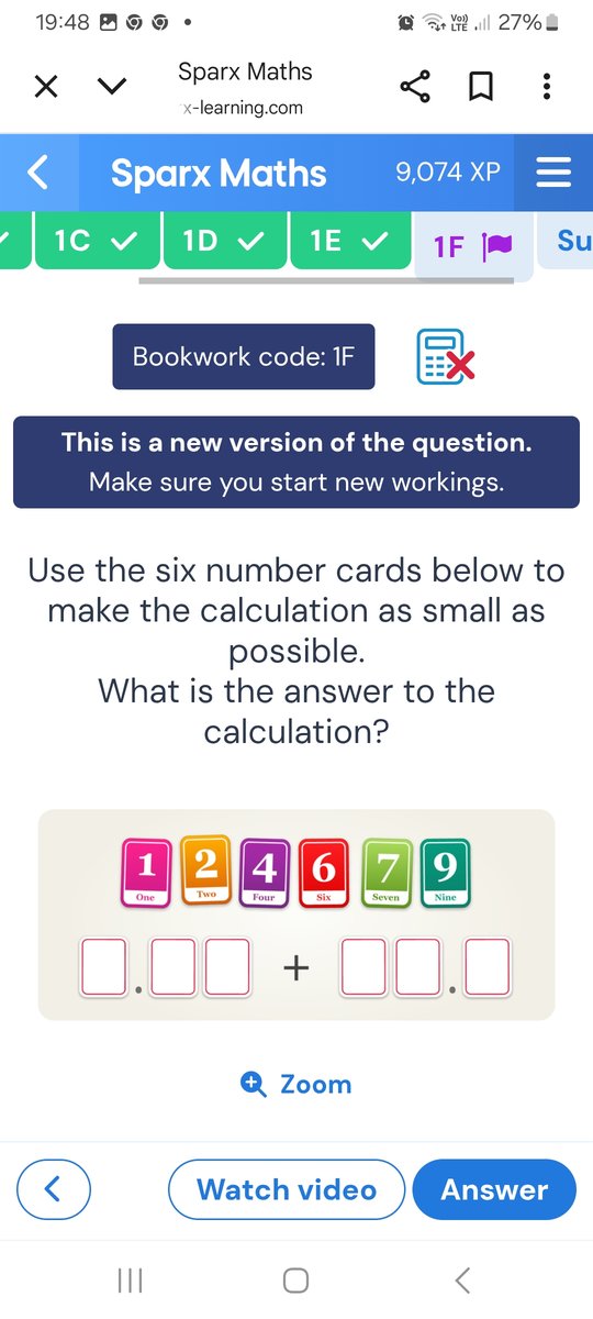 Use the six number cards below to make the calculation as small as possib..