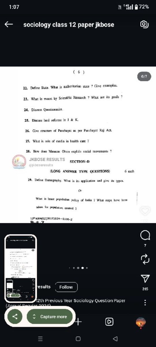 Here are some questions from a Class 12 Sociology paper for the Jammu & K..