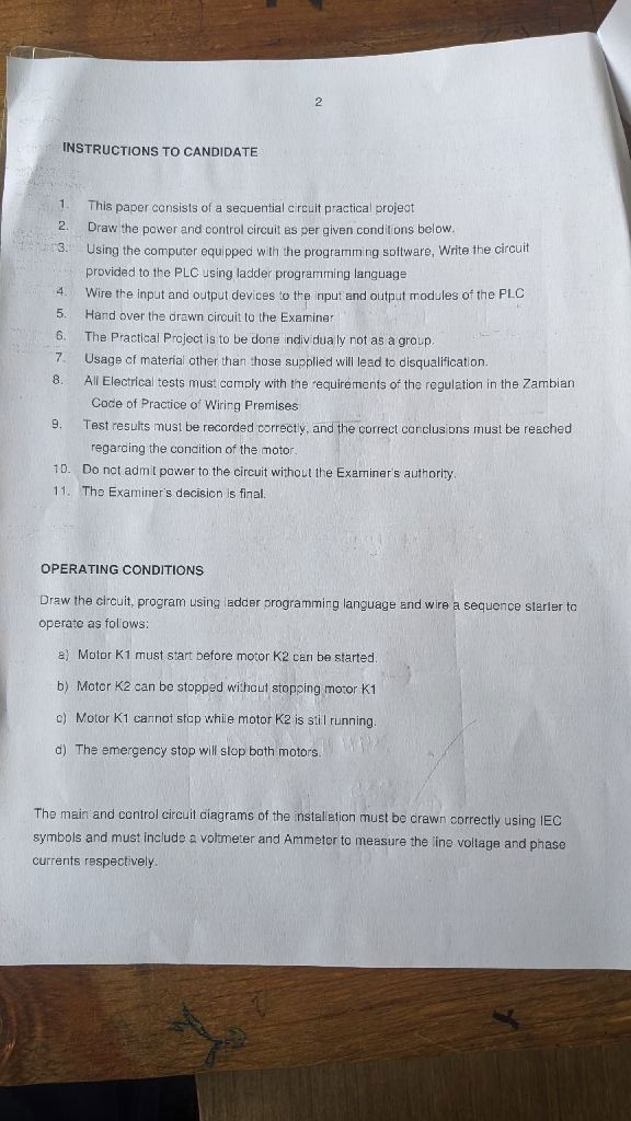 Practical Project: Sequential Motor Starter with PLC Draw the power and
