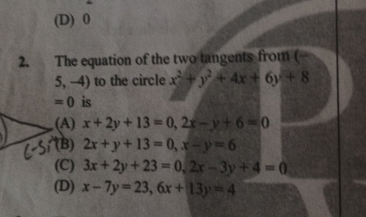 The equation of the two tangents from (-5, -4) to the circle x^2 + y^2