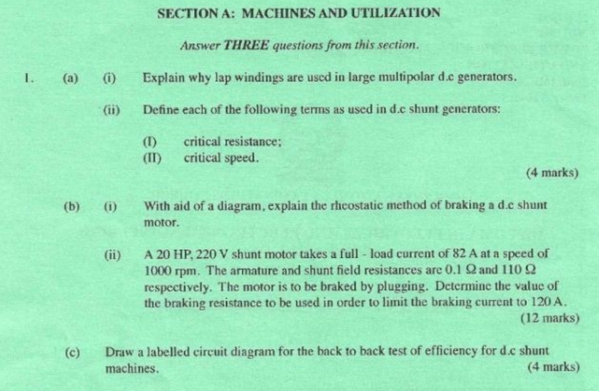 SECTION A: MACHINES AND UTILIZATION Answer THREE questions from this sect..