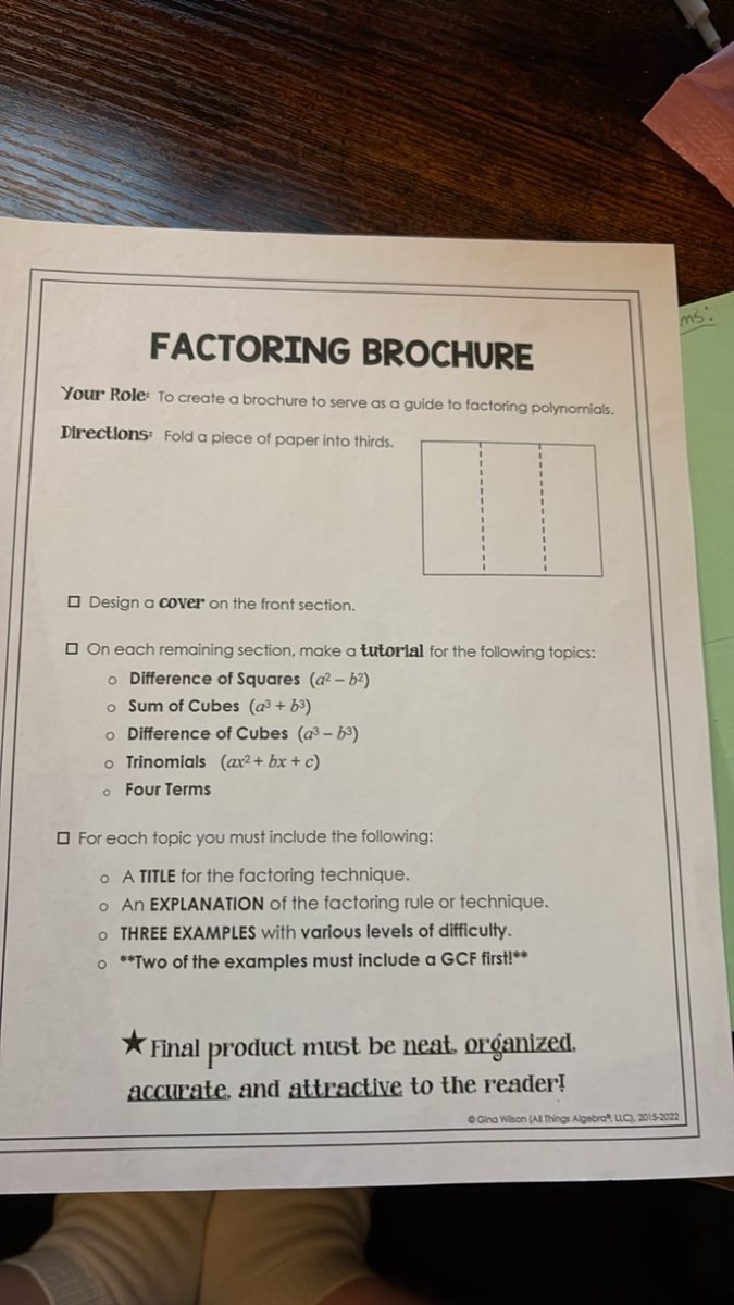 FACTORING BROCHURE Your Role: To create a brochure to serve as a guide t..
