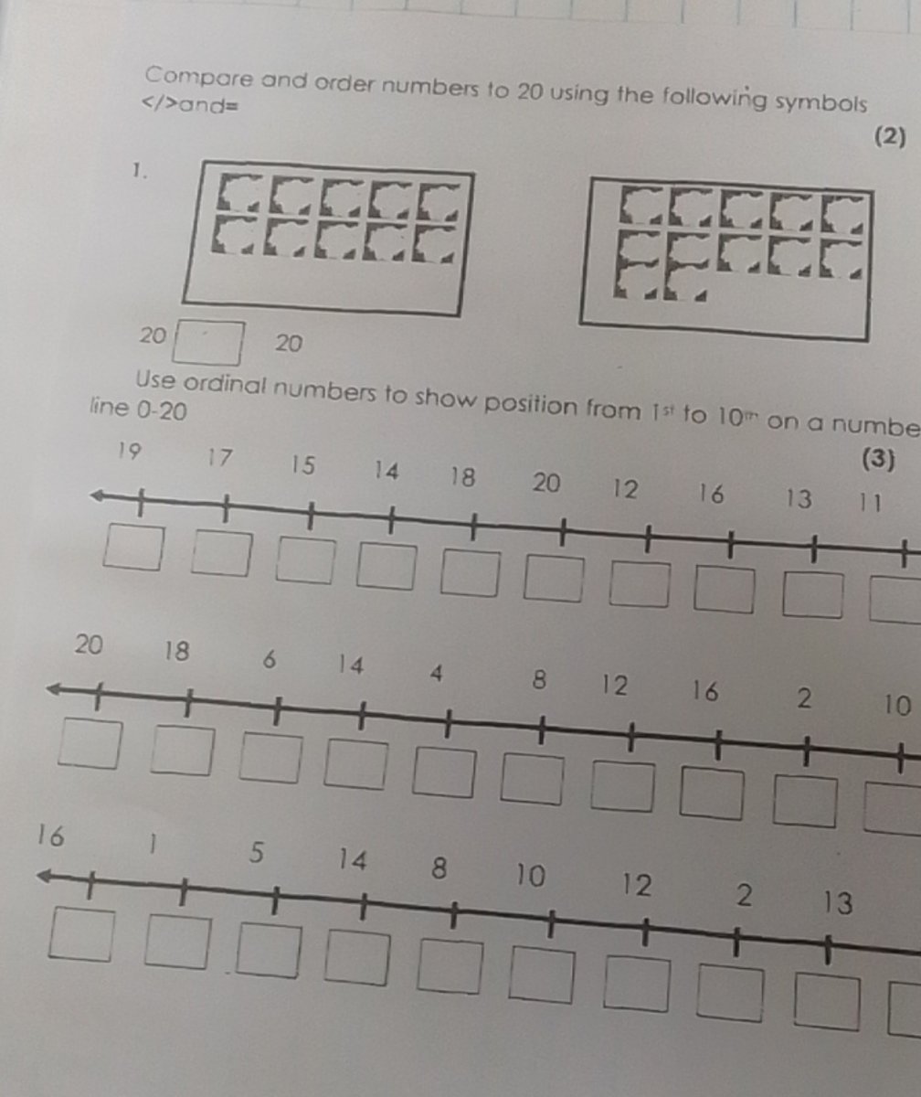 Compare and order numbers to 20 using the following symbols: , and = [Di..