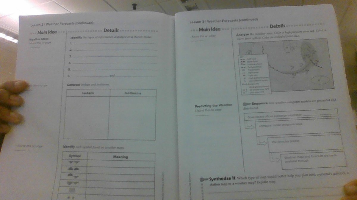 Lesson 3: Weather Forecasts (continued) Main Idea: Weather Maps Details..