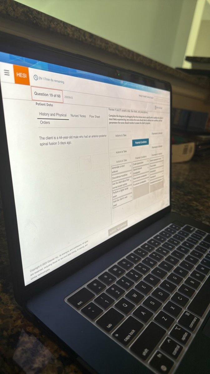 Review H and P, nurse's note, flow sheet, and prescriptions. Complete th..