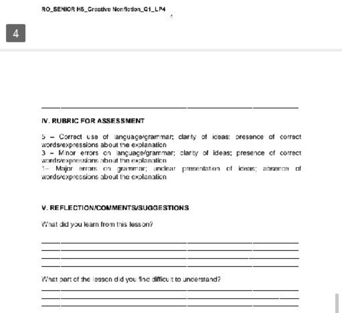 IV. RUBRIC FOR ASSESSMENT 5 - Correct use of language/grammar, clarity o..