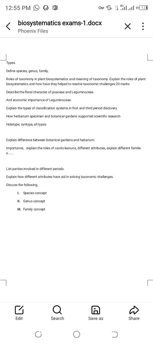 Types. Define species, genus, family. Roles of taxonomy in plant biosys..