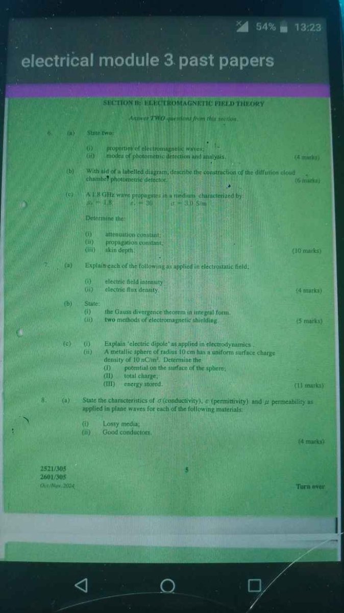SECTION B: ELECTROMAGNETIC FIELD THEORY Answer TWO questions from this se..