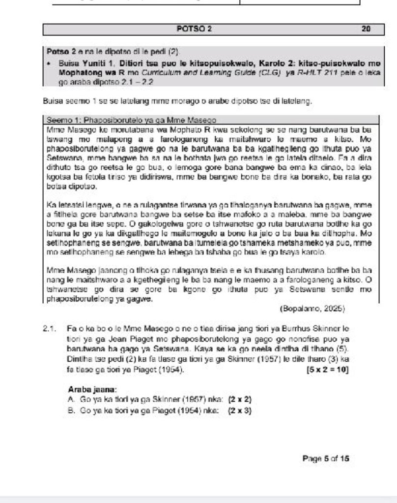 Potso 2 has two questions (2) Read Unit 1. Theories of language and know..