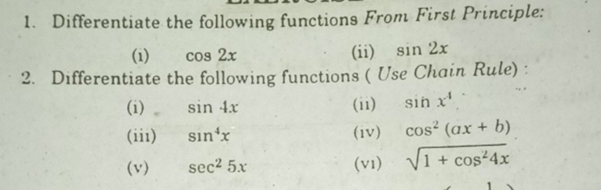 Differentiate the following functions From First Principle: (i) \cos 2..