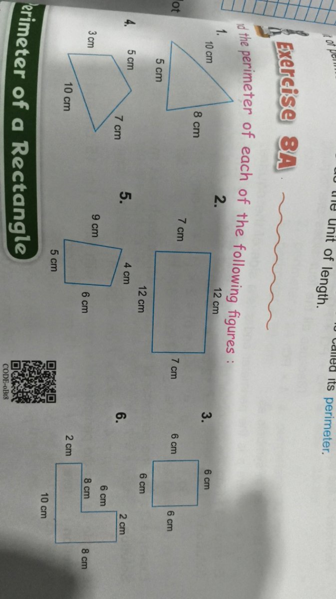 Exercise 8A Find the perimeter of each of the following figures: A trian..