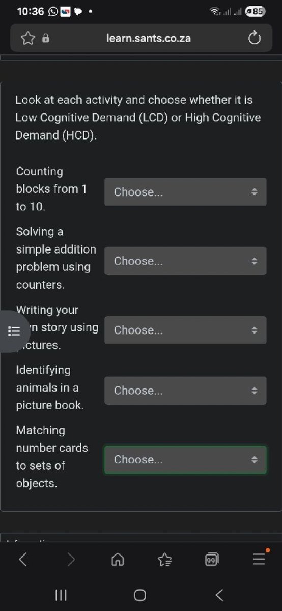 Look at each activity and choose whether it is Low Cognitive Demand (LCD)..