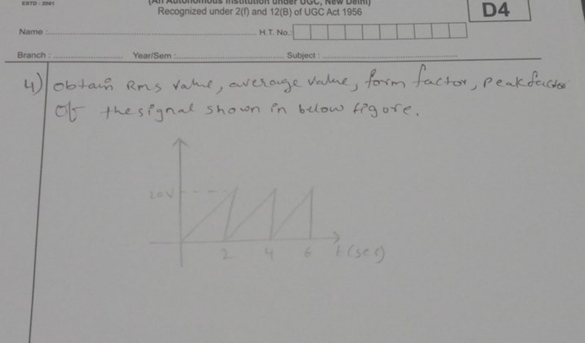 Obtain RMS value, average value, form factor, peak factor of the signal s..