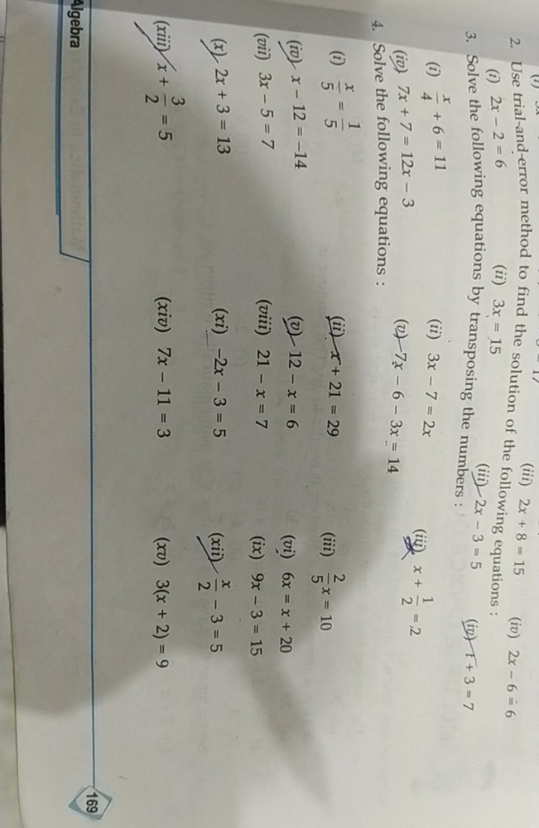 Use trial-and-error method to find the solution of the following equation..