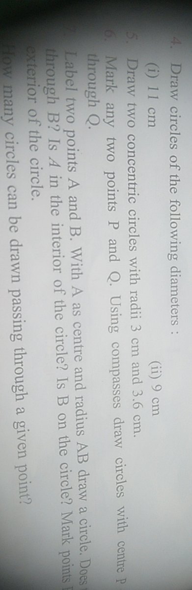 Draw circles of the following diameters: (i) 11 cm (ii) 9 cm Draw
