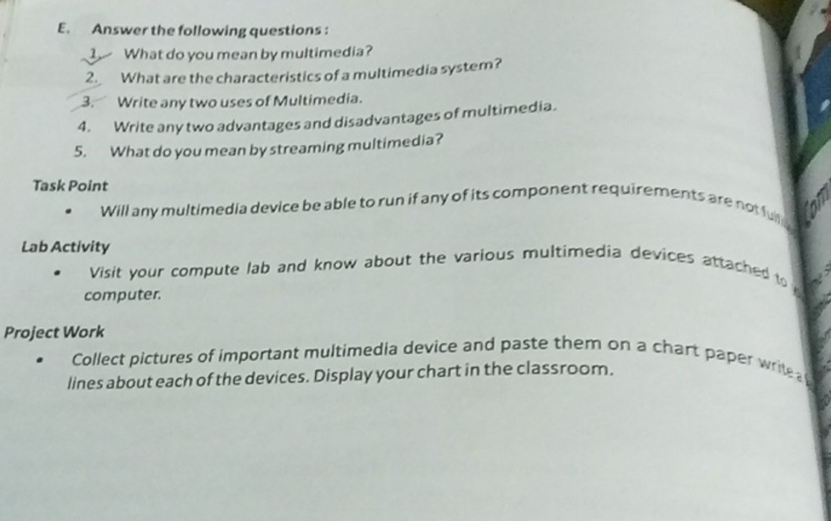 E. Answer the following questions: What do you mean by multimedia? What a..