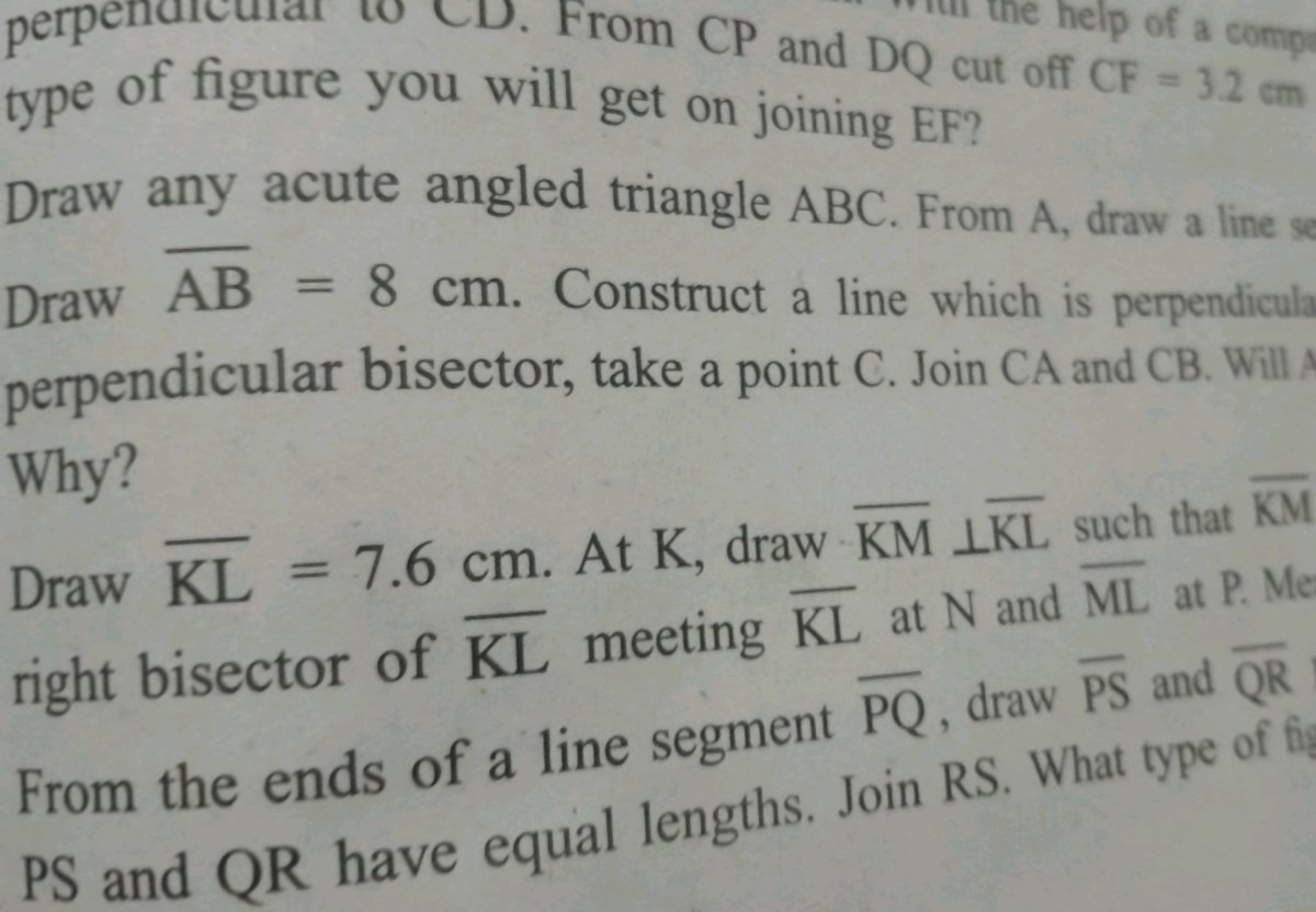 Draw any acute angled triangle ABC. From A, draw a line segment. Draw AB