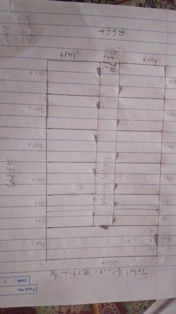 The image shows a diagram with various measurements in feet (ft) and inch..