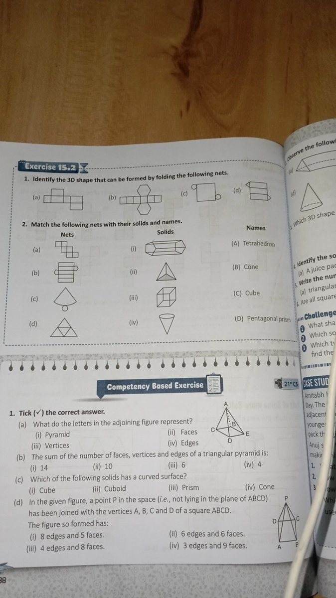 Exercise 15.2 Identify the 3D shape that can be formed by folding the fo..
