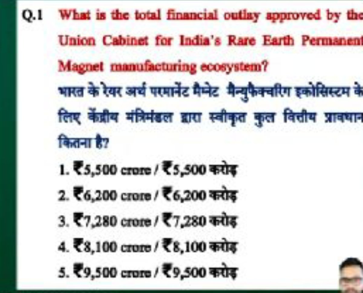 Q.1 What is the total financial outlay approved by the Union Cabinet for