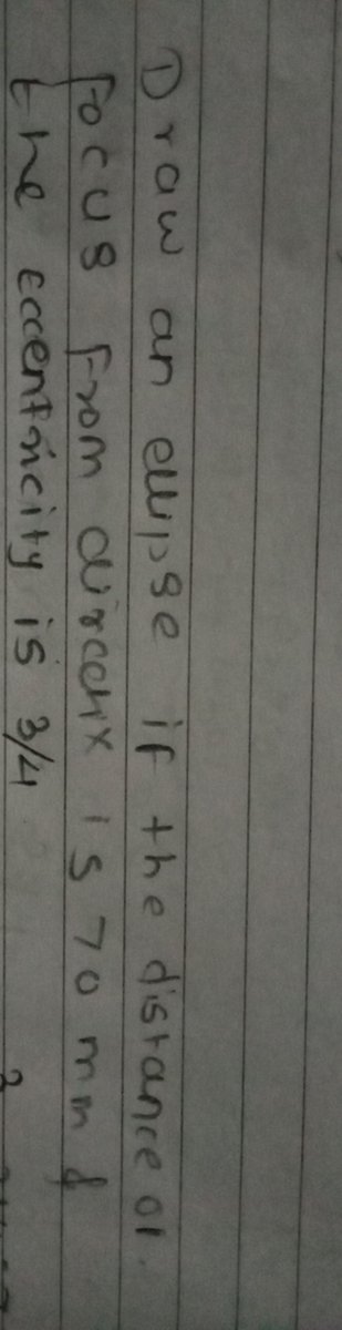 Draw an ellipse if the distance of Focus from directrix is 70 mm and the