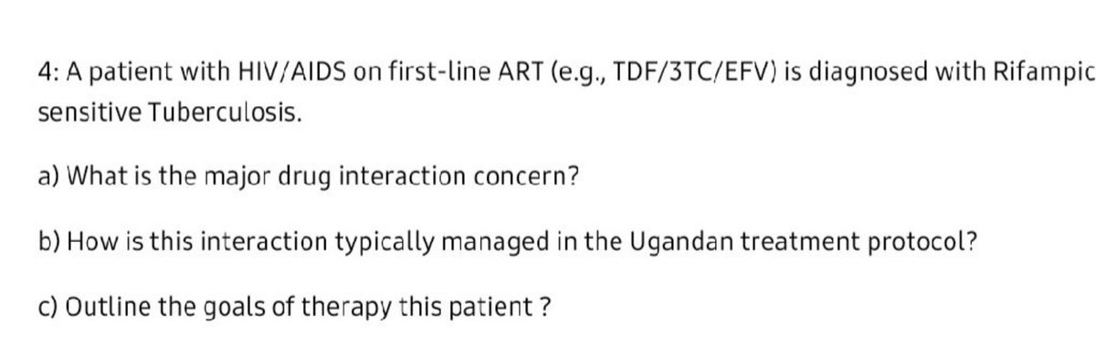 A patient with HIV/AIDS on first-line ART (e.g., TDF/3TC/EFV) is diagnose..
