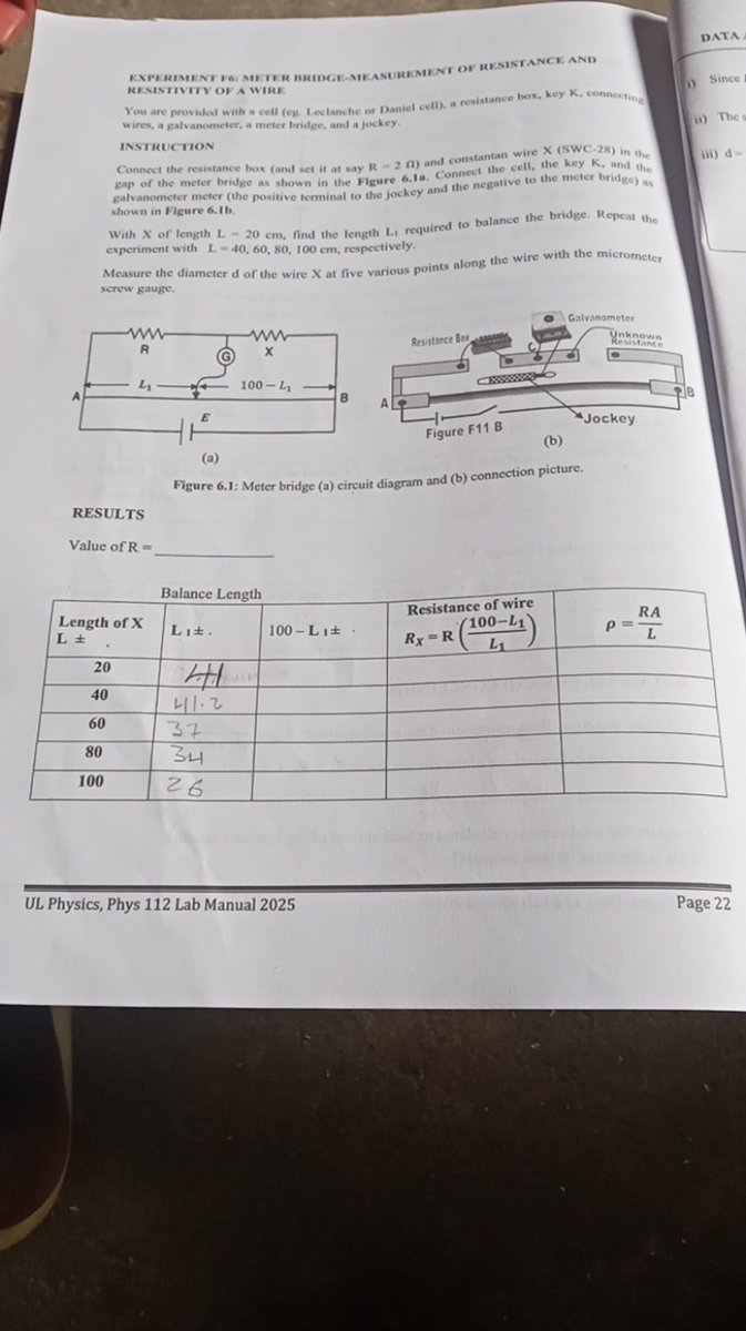 EXPERIMENT F6: METER BRIDGE-MEASUREMENT OF RESISTANCE AND RESISTIVITY OF