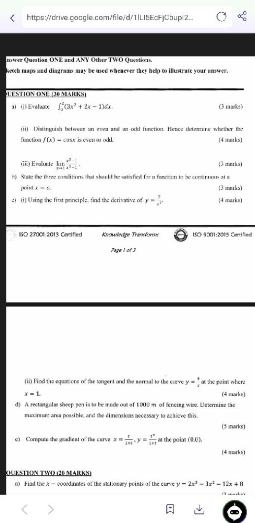 Answer Question ONE and ANY Other TWO Questions. Sketch maps and diagrams..