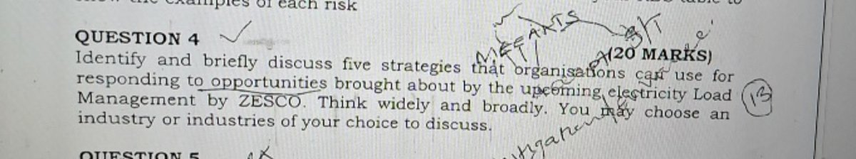 QUESTION 4 Identify and briefly discuss five strategies that organisation..