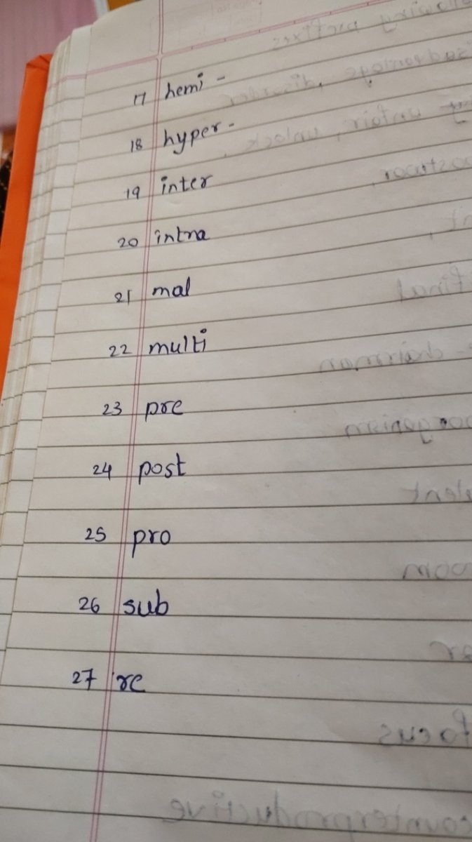 The image shows a list of prefixes: hemi- hyper- inter intra mal multi p..