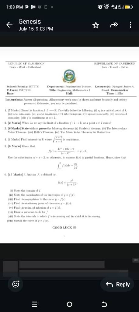 Here are the questions: [7 Marks] Given the function f: I \rightarrow \m..
