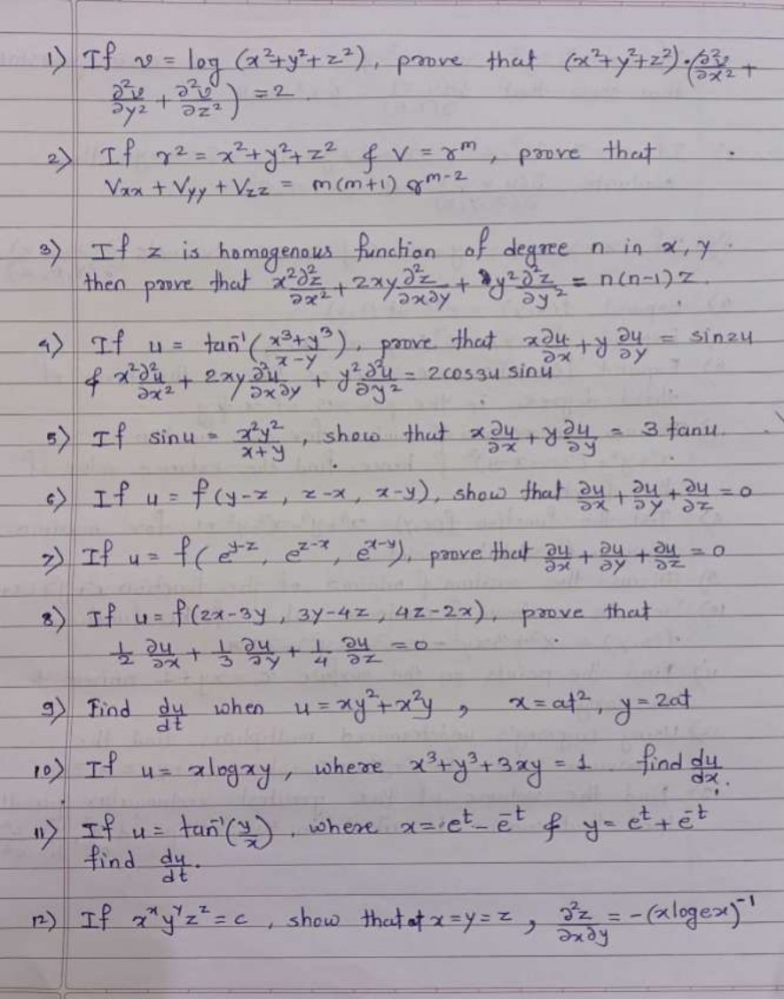 1) If v = \log(x^2+y^2+z^2), prove that (x^2+y^2+z^2) \cdot (\frac{\parti..
