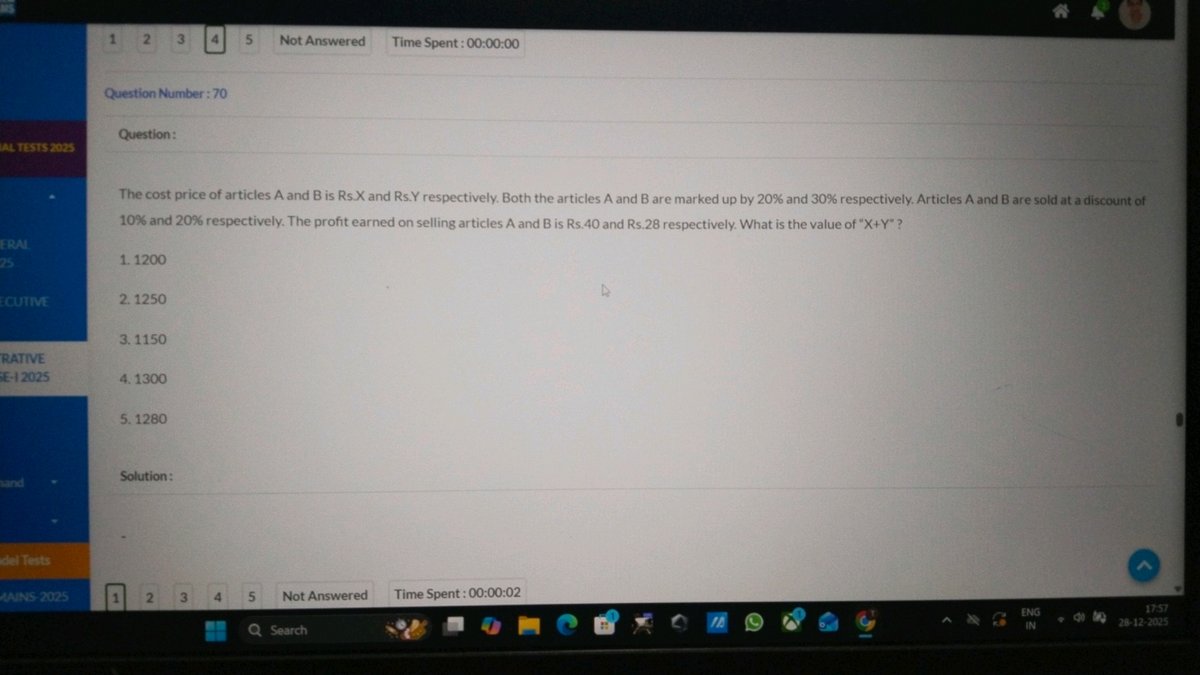 The cost price of articles A and B is Rs.X and Rs.Y respectively. Both th..
