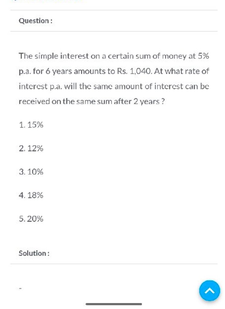 The simple interest on a certain sum of money at 5% p.a. for 6 years amou..